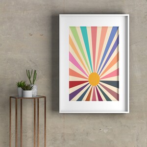 Retro Sun Print, Bohemian Abstract Poster, Living Room Wall Hanging ...