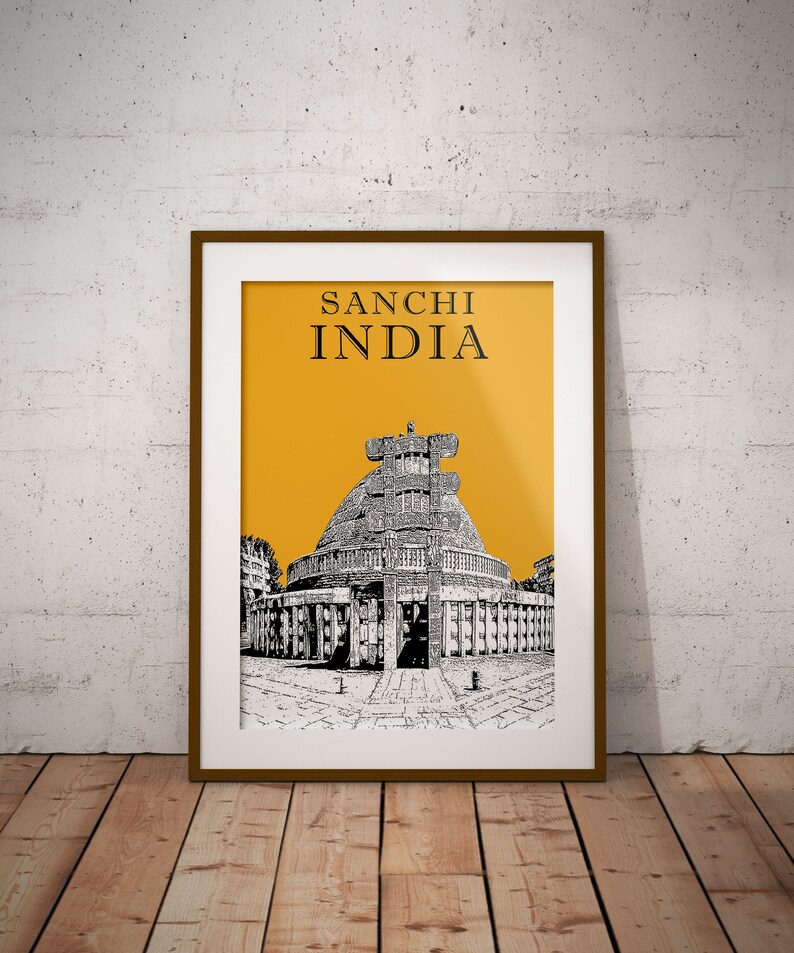 Travel Poster, Sanchi Stupa Print, India Poster, Buddhist Temple ...