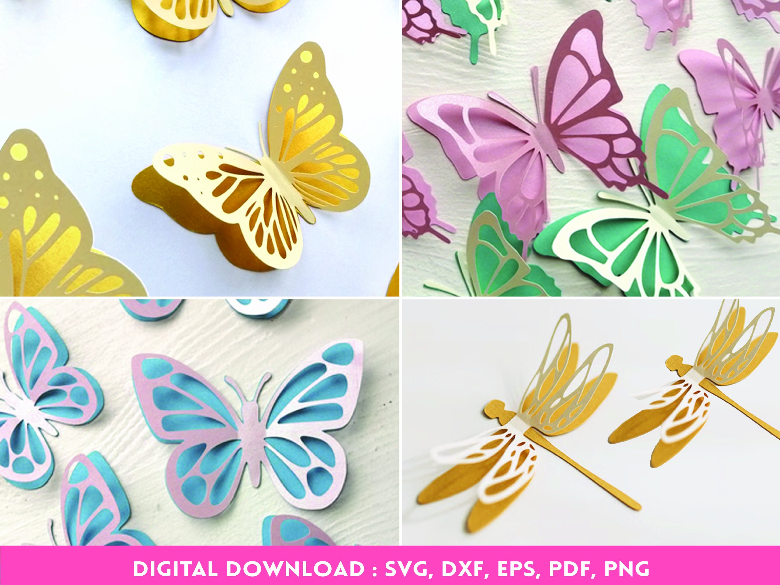 3D Butterfly Svg Bundle, Butterfly Wall Decor, Paper Butterfly Svg File ...