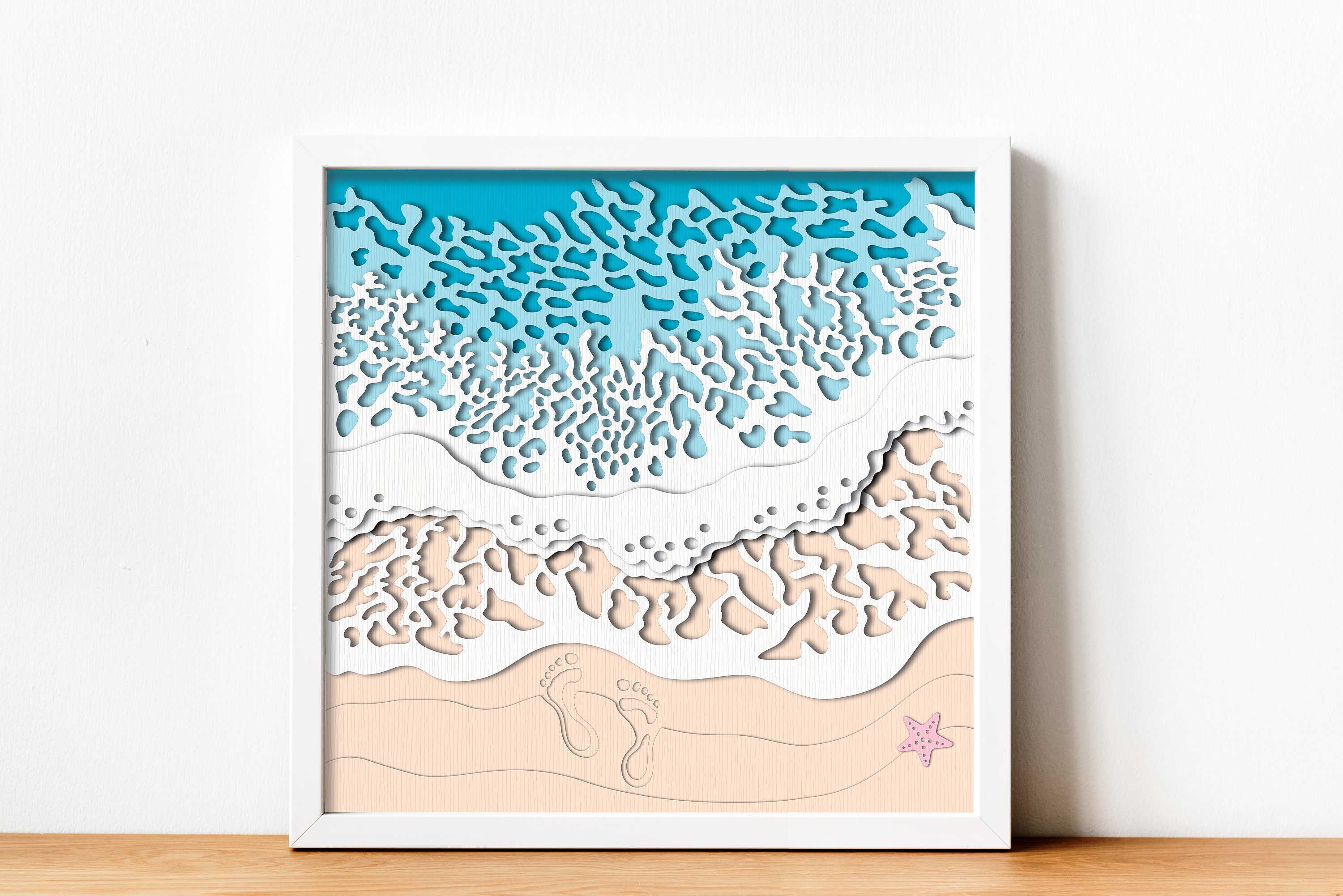 3D Ocean Waves Shadow Box, Beach Landscape Papercut (svg, Dxf, Pdf, Eps ...