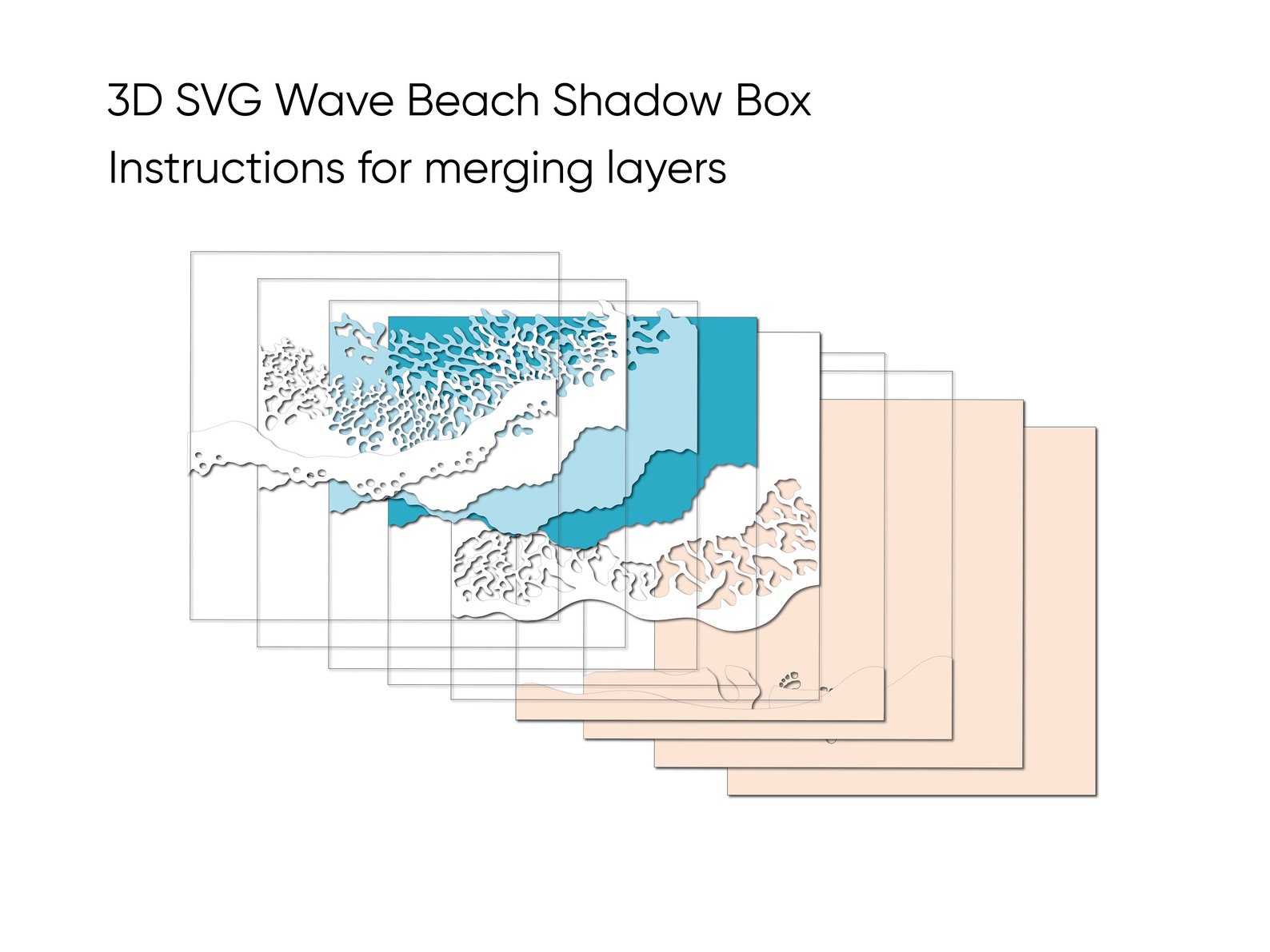 3D Ocean Waves Shadow Box, Beach Landscape Papercut (svg, Dxf, Pdf, Eps ...