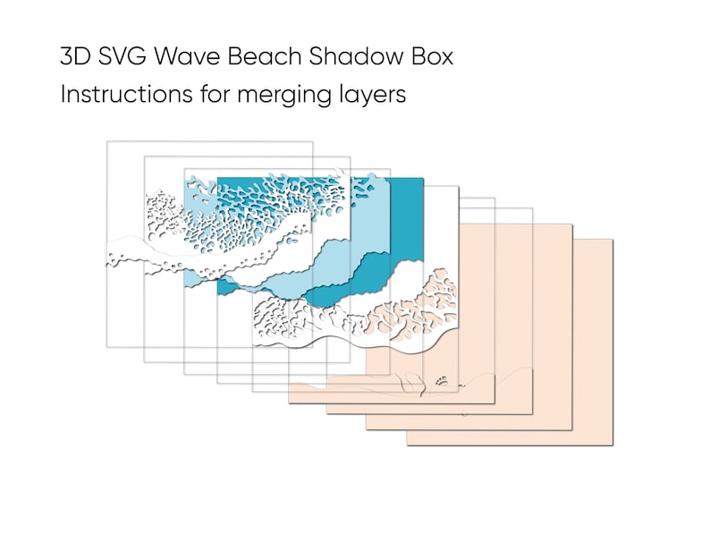 3D Ocean Waves Shadow Box, Beach Landscape Papercut (svg, Dxf, Pdf, Eps ...