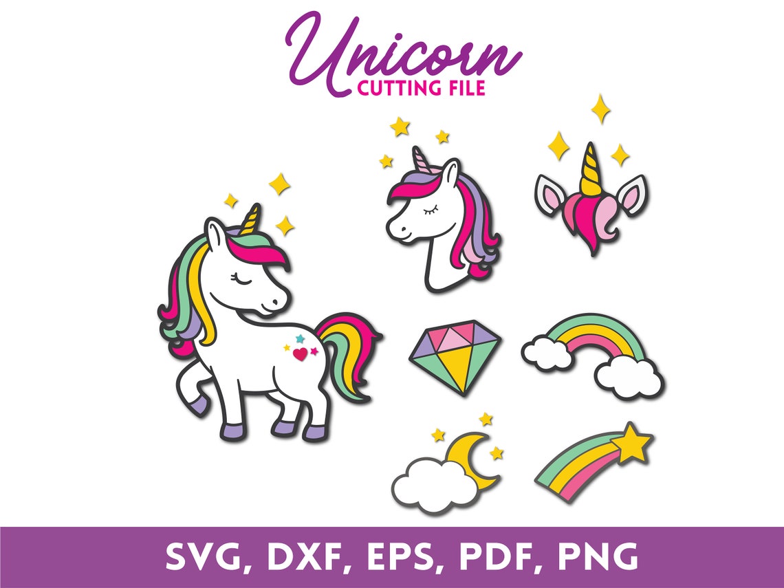 Unicorn Rainbow SVG Cut File, Clipart for Cricut Silhouette (digital ...