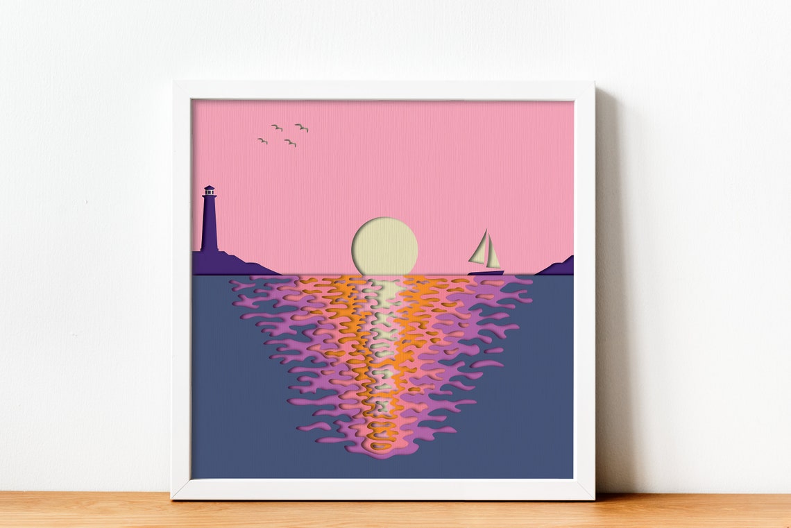 Sunset Sea Shadow Box SVG, Layered Paper Art (digital Download) - Etsy