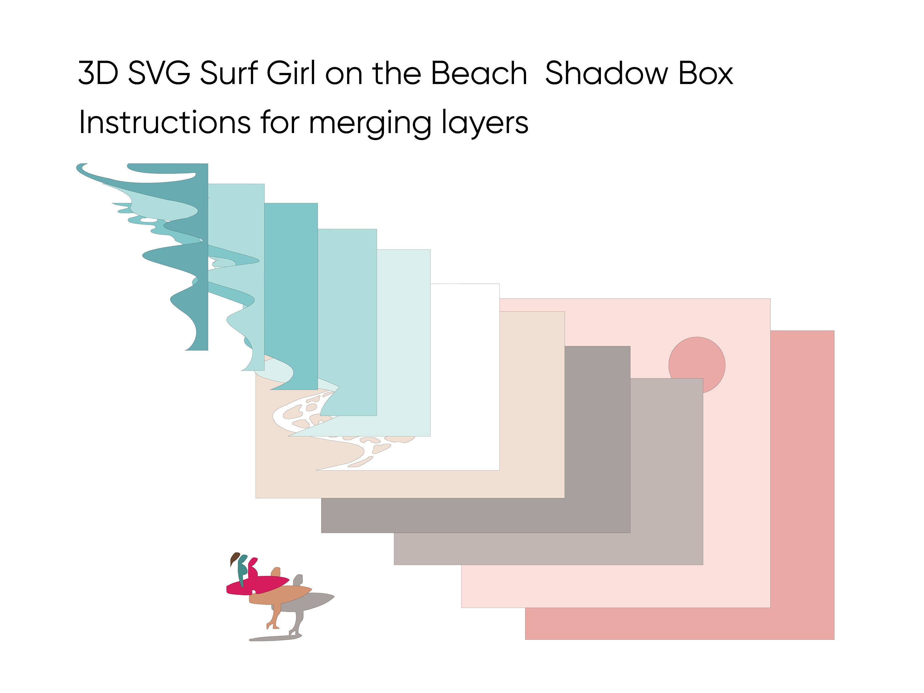 3D Surf Girl on the Beach Shadow Box SVG, Surfing Beach SVG, Sea 3D SVG ...