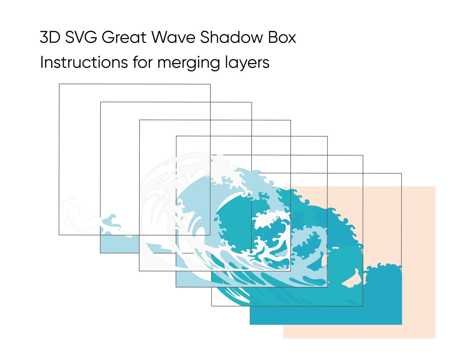 3D Great Wave SVG, Beach Shadow Box, Ocean Svg Template, 3D Shadowbox, Layered Cardstock Paper ...