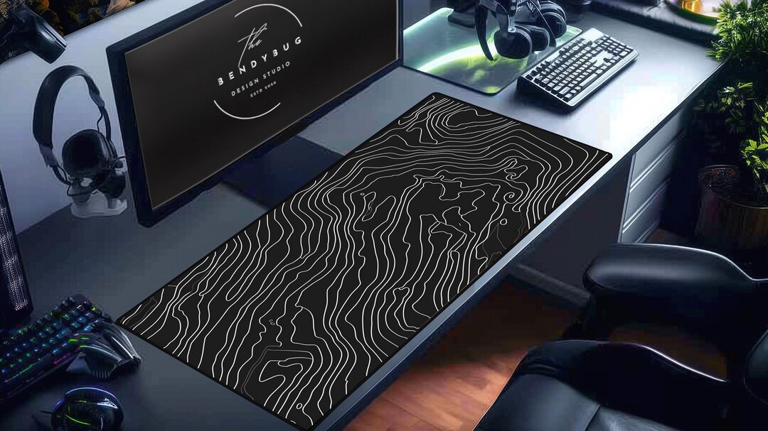 Topographic Gaming Desk Mat: XL Black Mouse Pad - Etsy