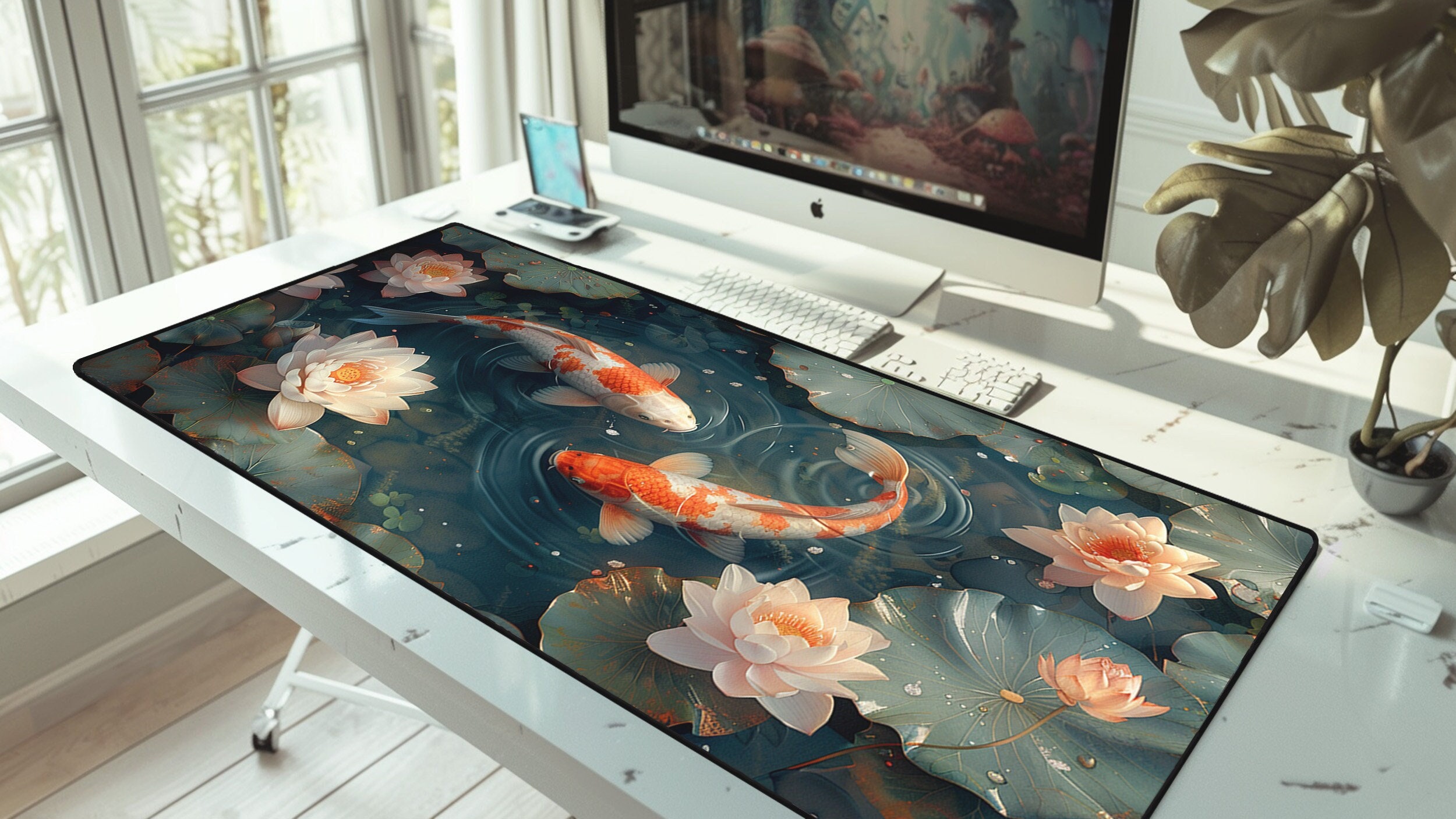 Japanese Desk Mat, Koi Fish, Fish Mouse Pad, Gaming Desk Mat - Etsy