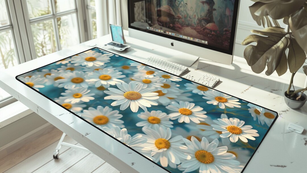 Blue Daisy Desk Mat, Botanical Mouse Pad, Gamer Girl, XL Desk Mats - Etsy