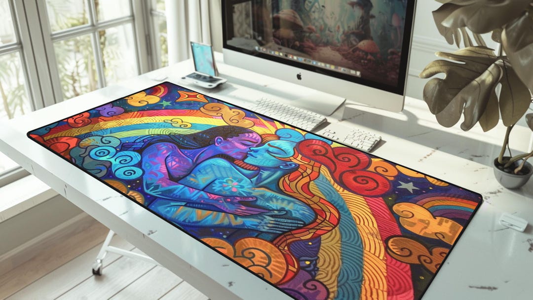 Cosmic Love Desk Mat Rainbow Pride Mouse Pad, LGBTQ Inclusive Workspace ...