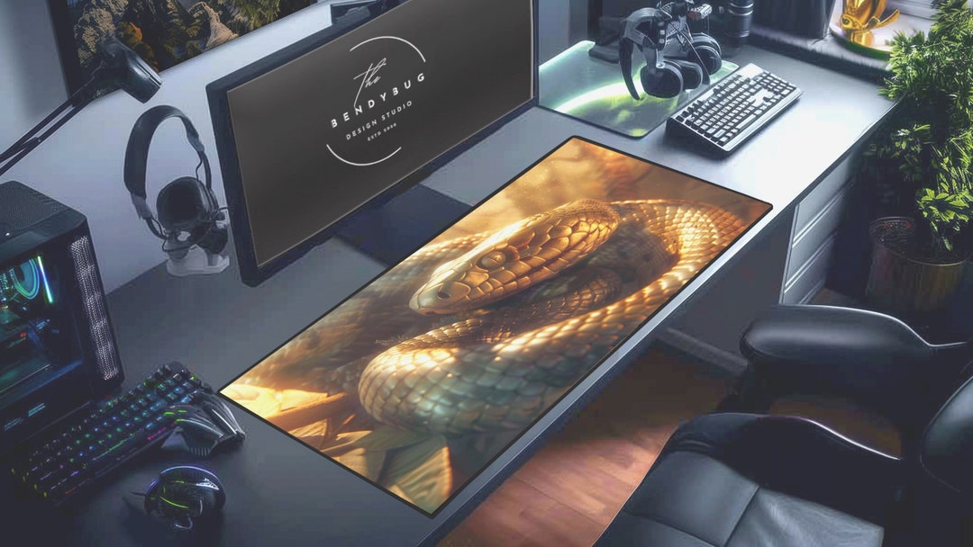 Gold Snake Desk Mat: Fantasy Reptile Decor, XL Gaming Mouse Pad - Etsy