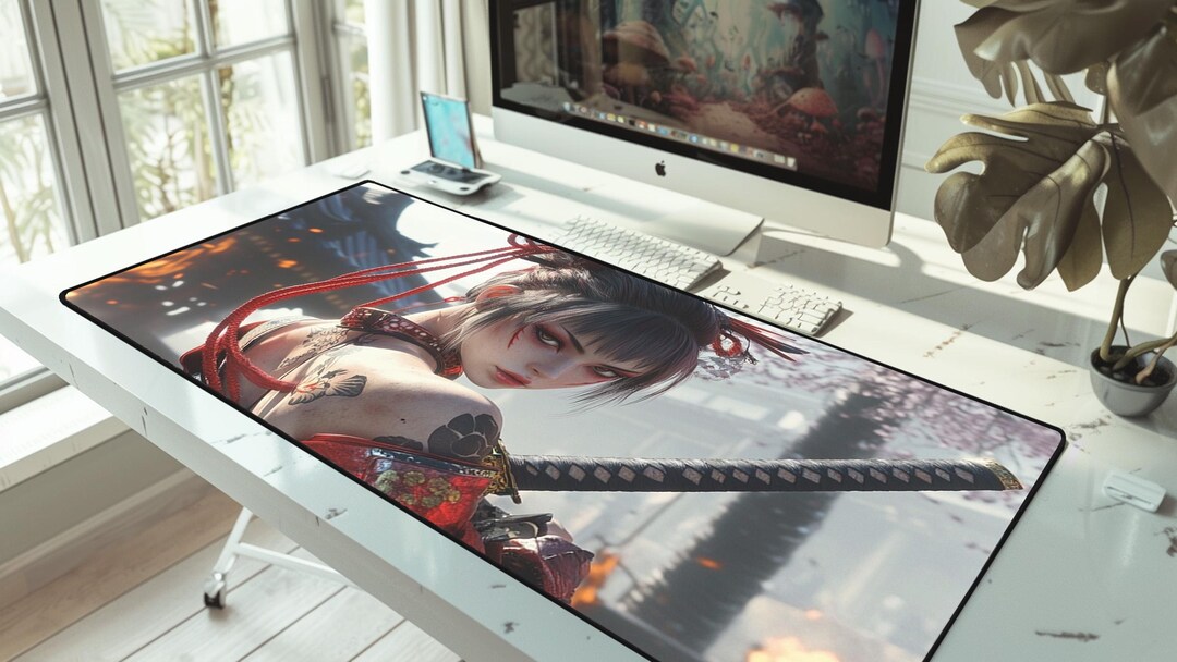 Desk Mat, Japanese Samurai Waifu Gaming Deskpad, Anime Mousepad, Large ...