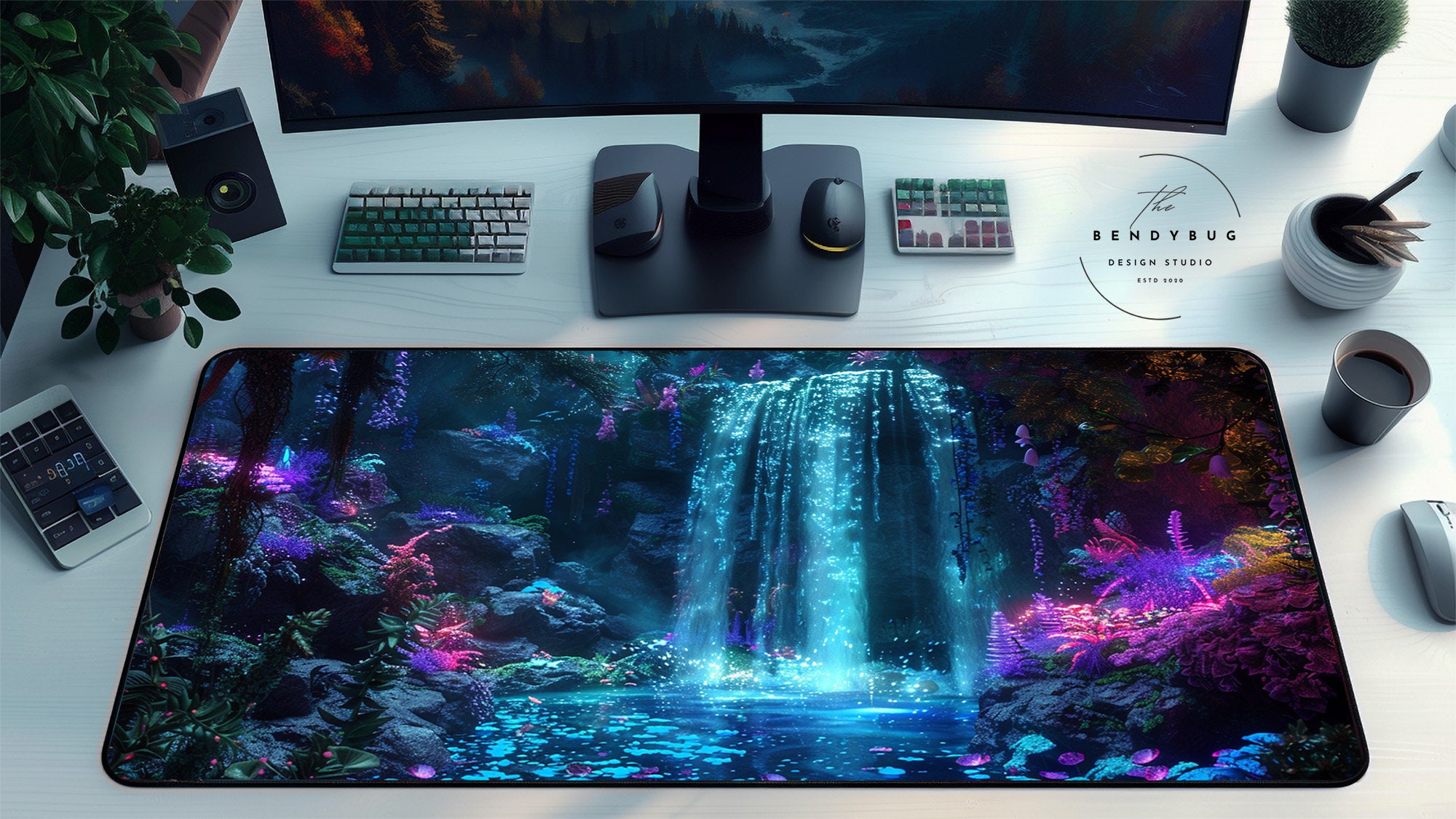 Enchanted Forest Mouse Pad, Neon Desk Mat, Fantasy Desk Mat, XL Gaming ...