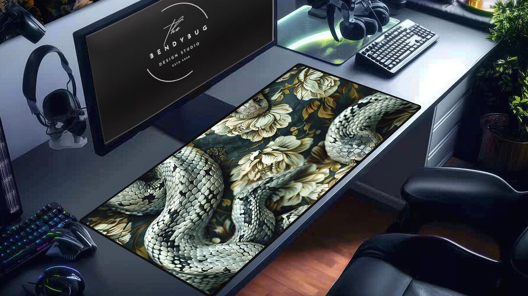 Floral Snake Desk Mat: Reptile Lover Gaming Mouse Pad - Etsy