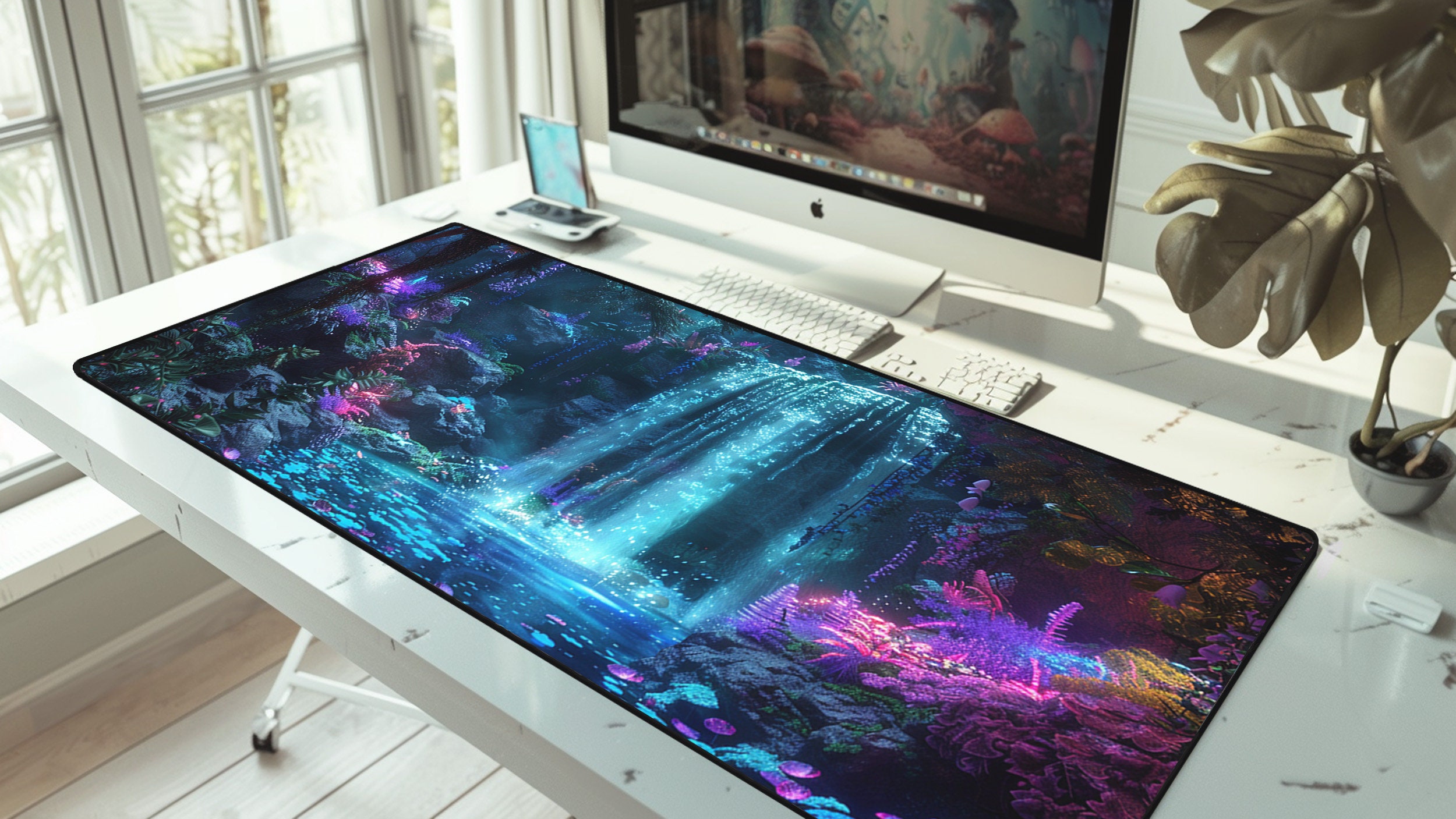 Enchanted Forest Mouse Pad, Neon Desk Mat, Fantasy Desk Mat, XL Gaming ...