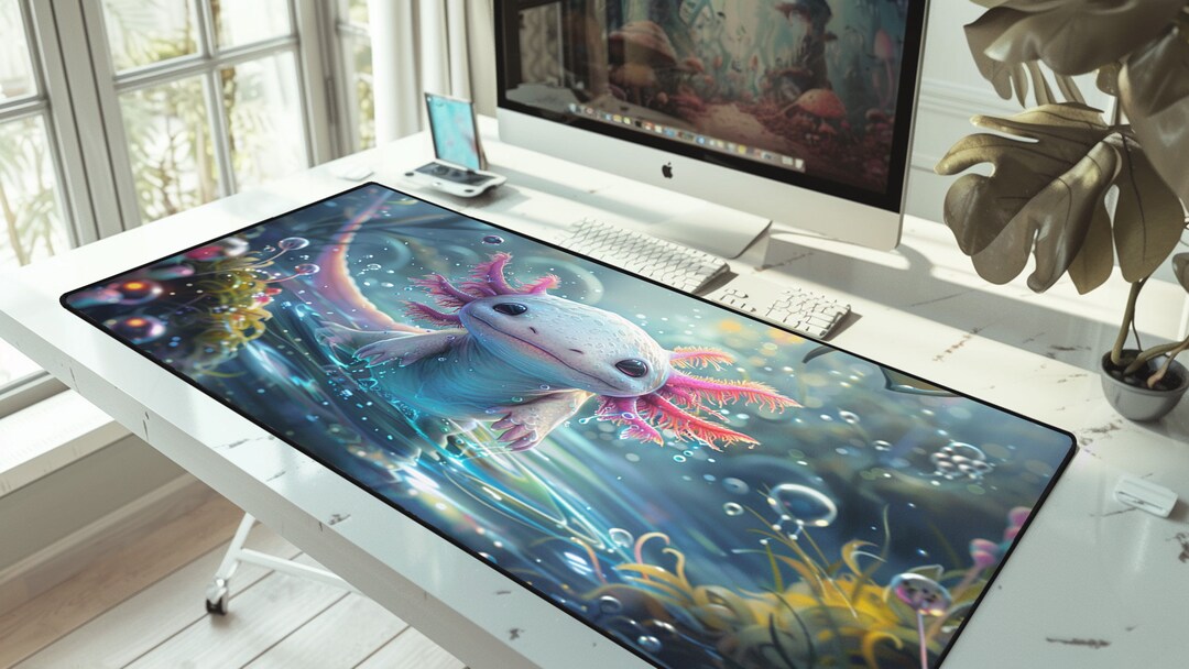 Colorful Axolotl Desk Mat: Aquatic Animal Mouse Pad - Etsy