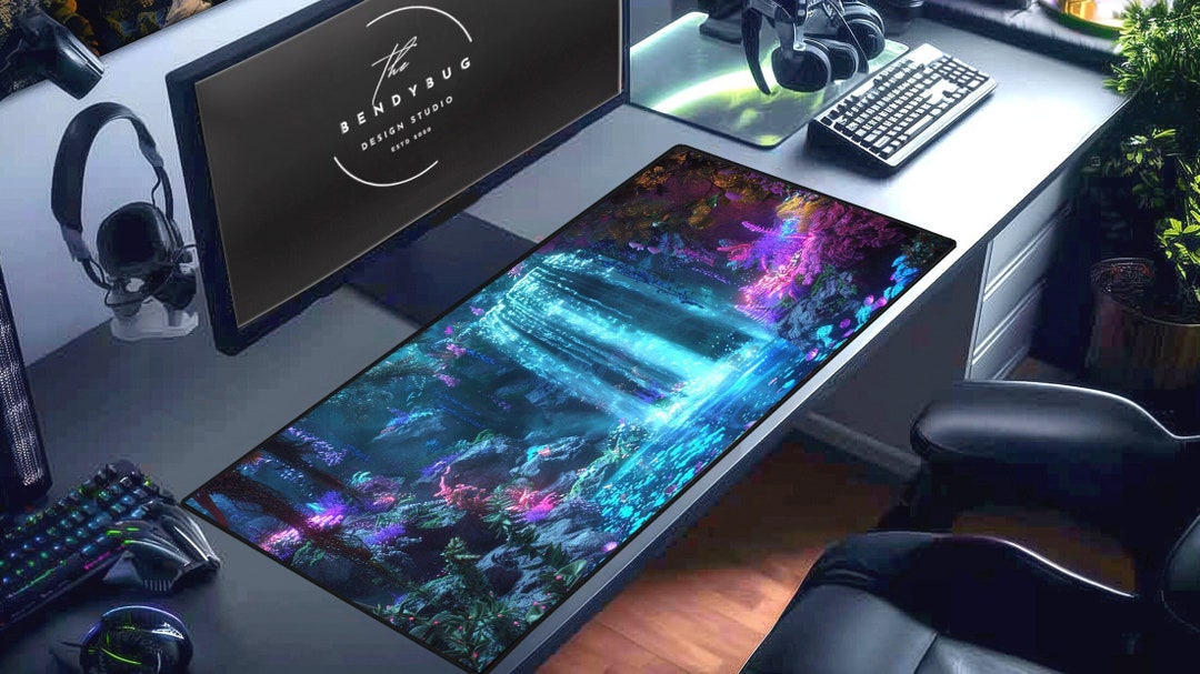 Enchanted Forest Mouse Pad, Neon Desk Mat, Fantasy Desk Mat, XL Gaming ...