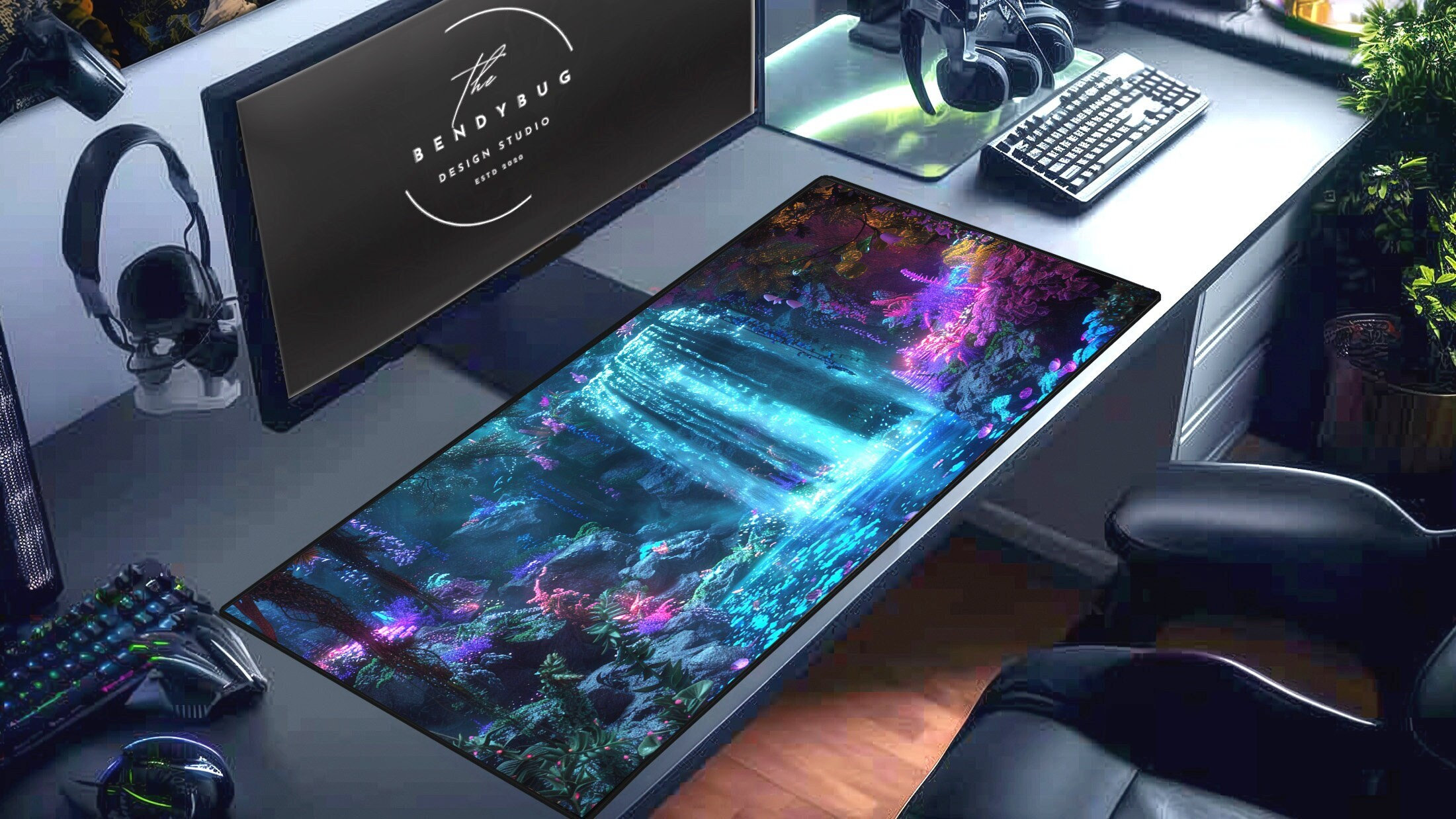 Enchanted Forest Mouse Pad, Neon Desk Mat, Fantasy Desk Mat, XL Gaming ...