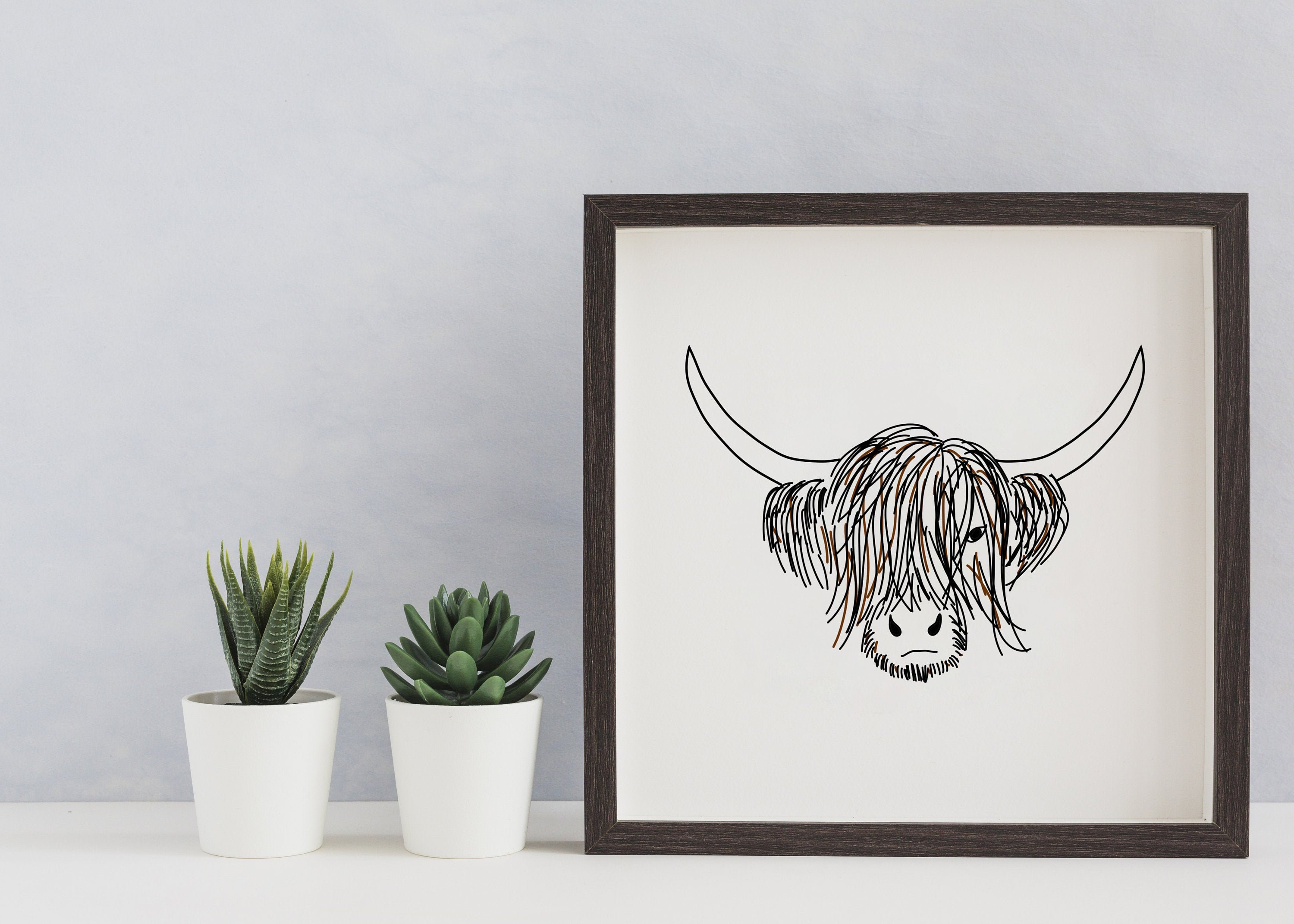 Highland Cow Line Drawing A4 Print Black & White Scottish Cow Scotland ...