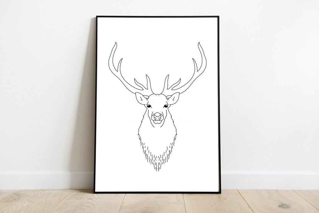 Highland Stag Line Drawing A4 Print Black & White Deer Print Scotland ...
