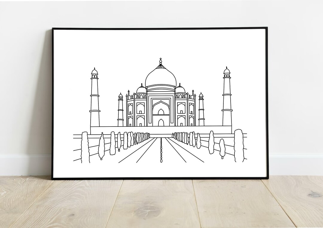 Taj Mahal Print India Poster Asia Print Wall Art Print A4 Line Art ...