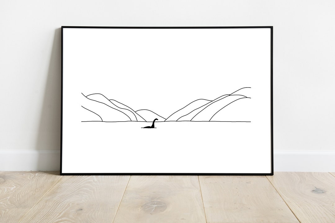 Loch Ness Nessie Poster – Minimalist Scotland Wall Art Print – Black ...