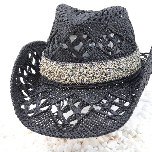 Black Straw Cowboy Hat - Etsy
