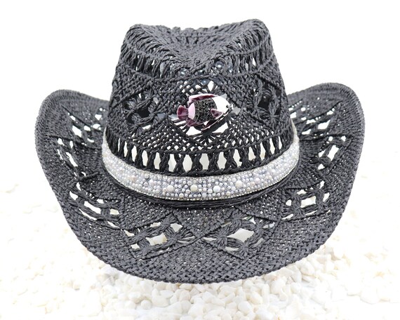 Black Cowboy Hat Terrain Sea Life Fish Hat Crystal - Etsy