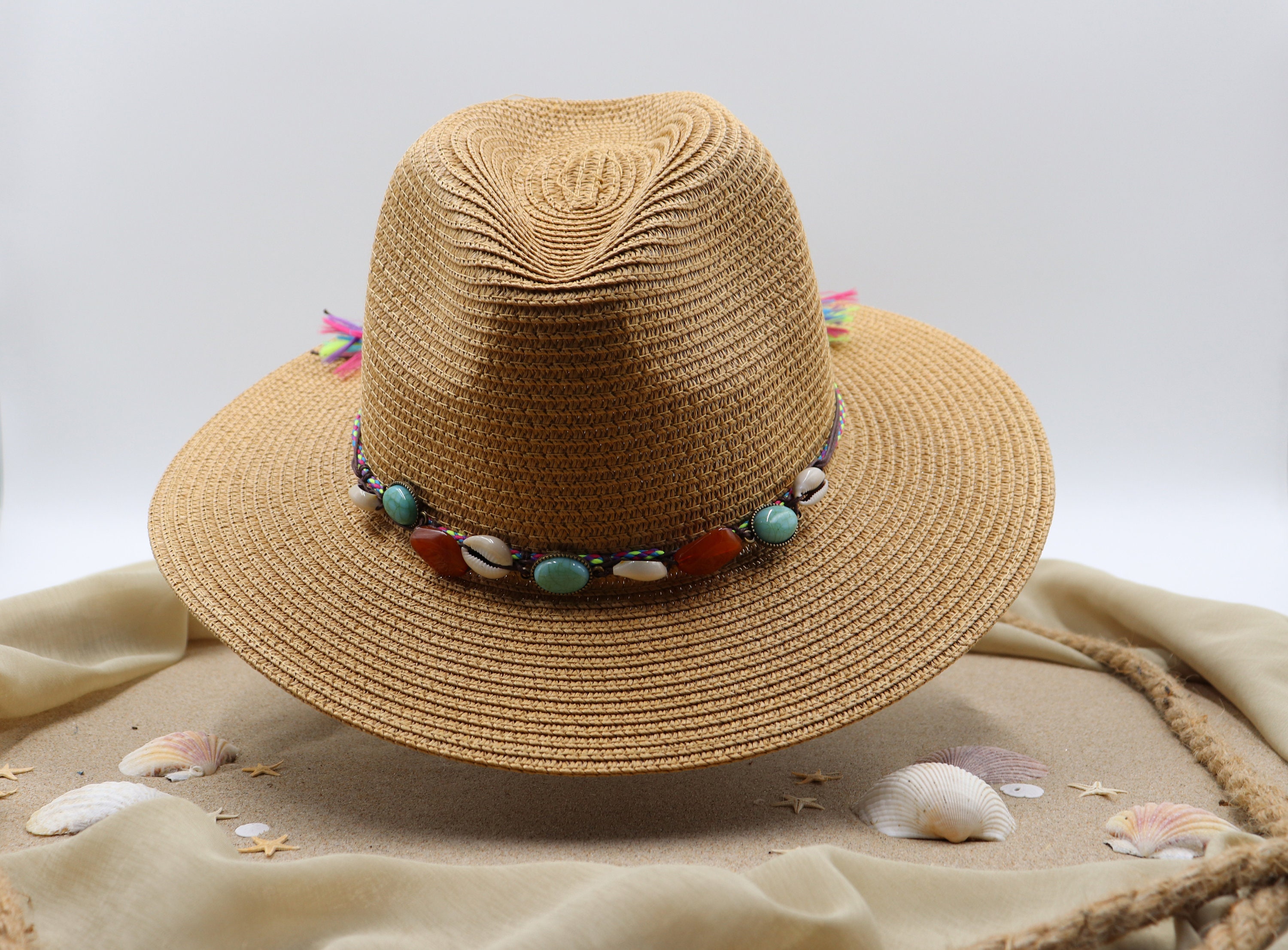 Beach Hat Bucket Natural Hand Woven Straw Hat With Cowrie Sea Shell ...