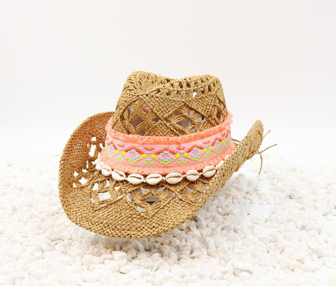 Color Options - Peach Fluorescent Boho Band & Cowrie Shells on Natural ...