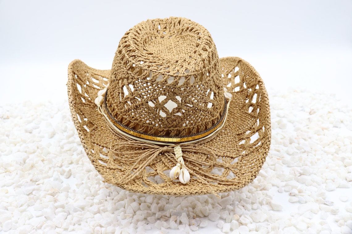Gold and Seashells on Natural Cowboy Hat Golden Life Gold - Etsy