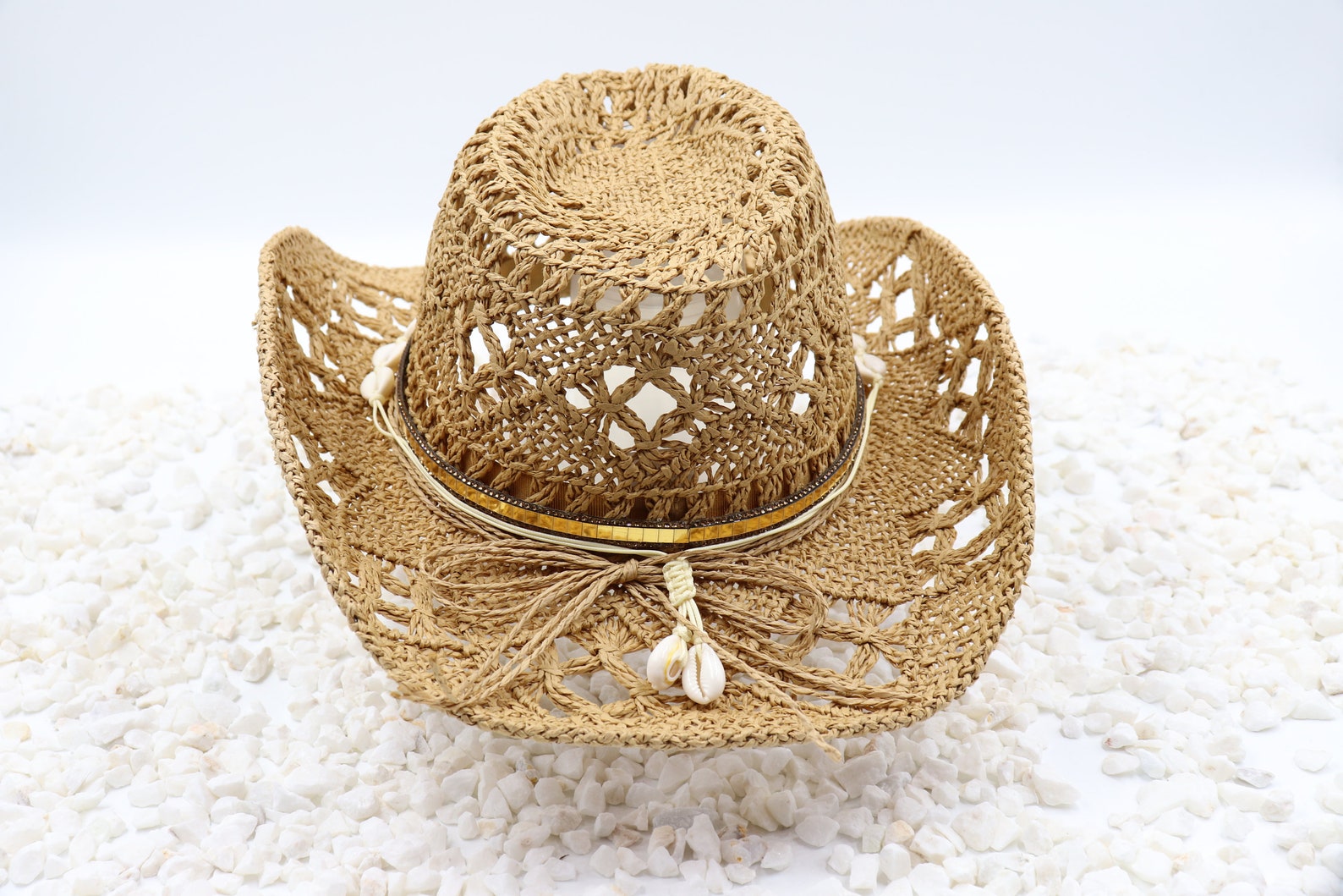 Gold and Seashells on Natural Cowboy Hat Golden Life Gold - Etsy