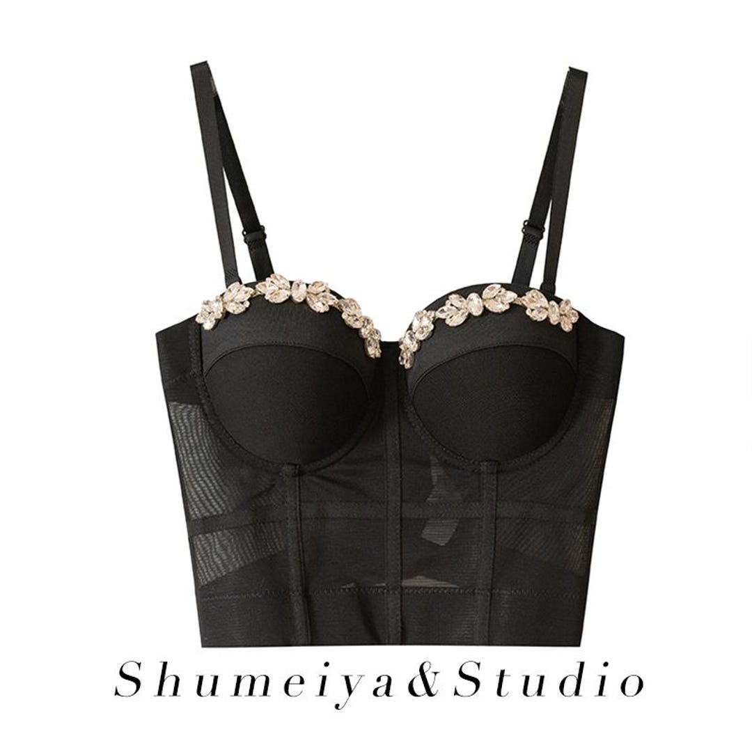 Glam Rhinestone Strappy Bustier Top - Elegant Beige, Pink, Red, Black ...