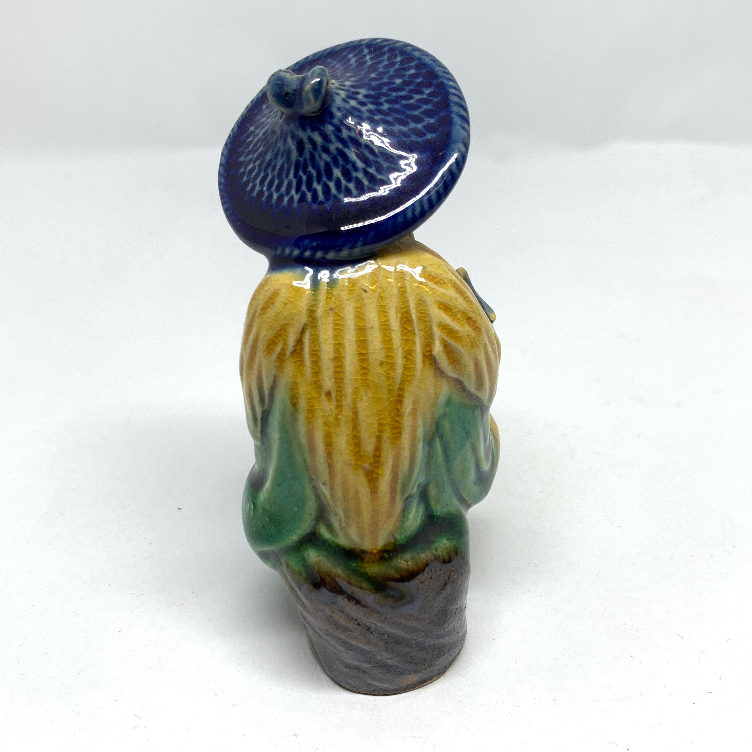 Antique Hand Painted Shekwan Chinese Mudman Fisherman Figurine Clay ...