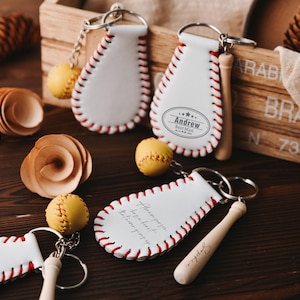 Personalized Leather Baseball Keychain, Groomsmen Mini Baseball ...