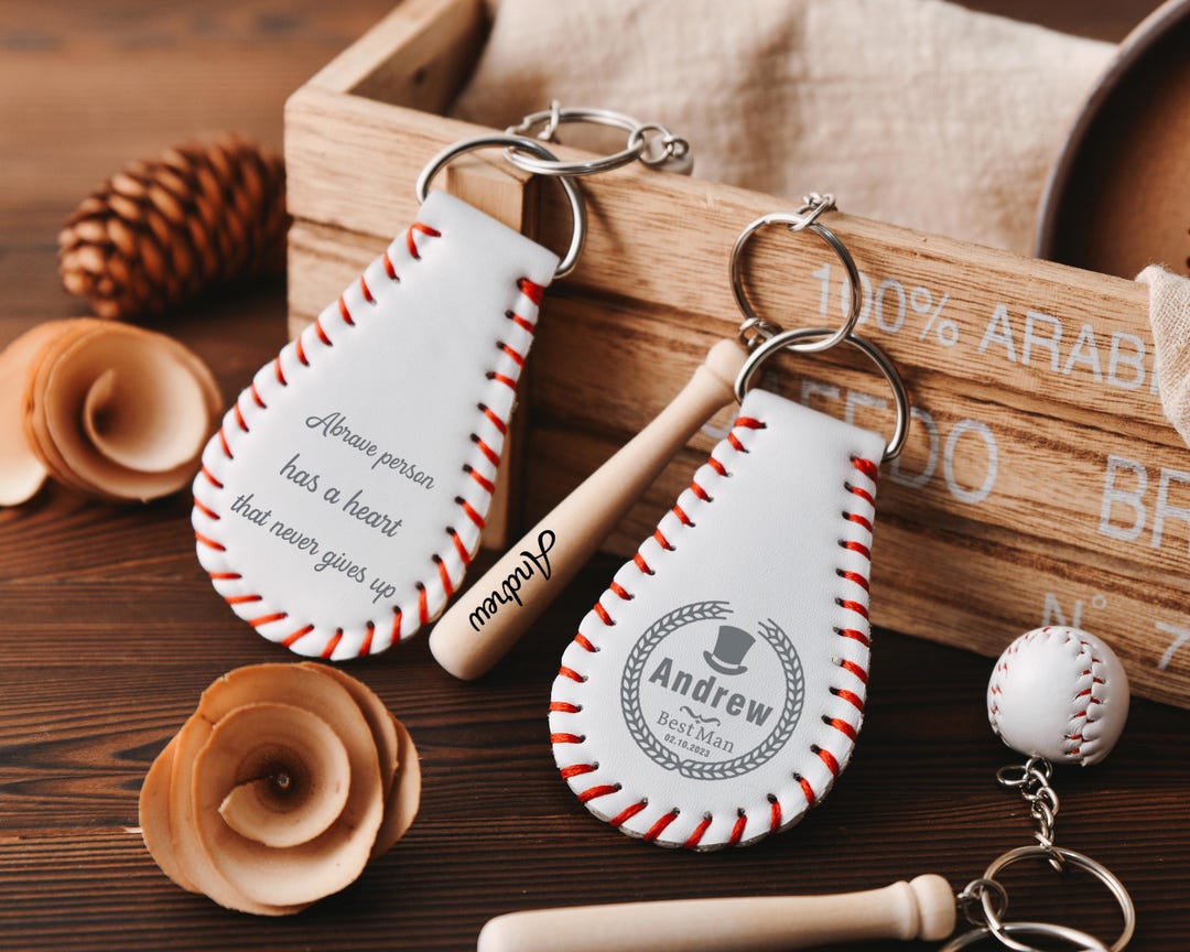 Personalized Leather Baseball Keychain, Groomsmen Mini Baseball ...