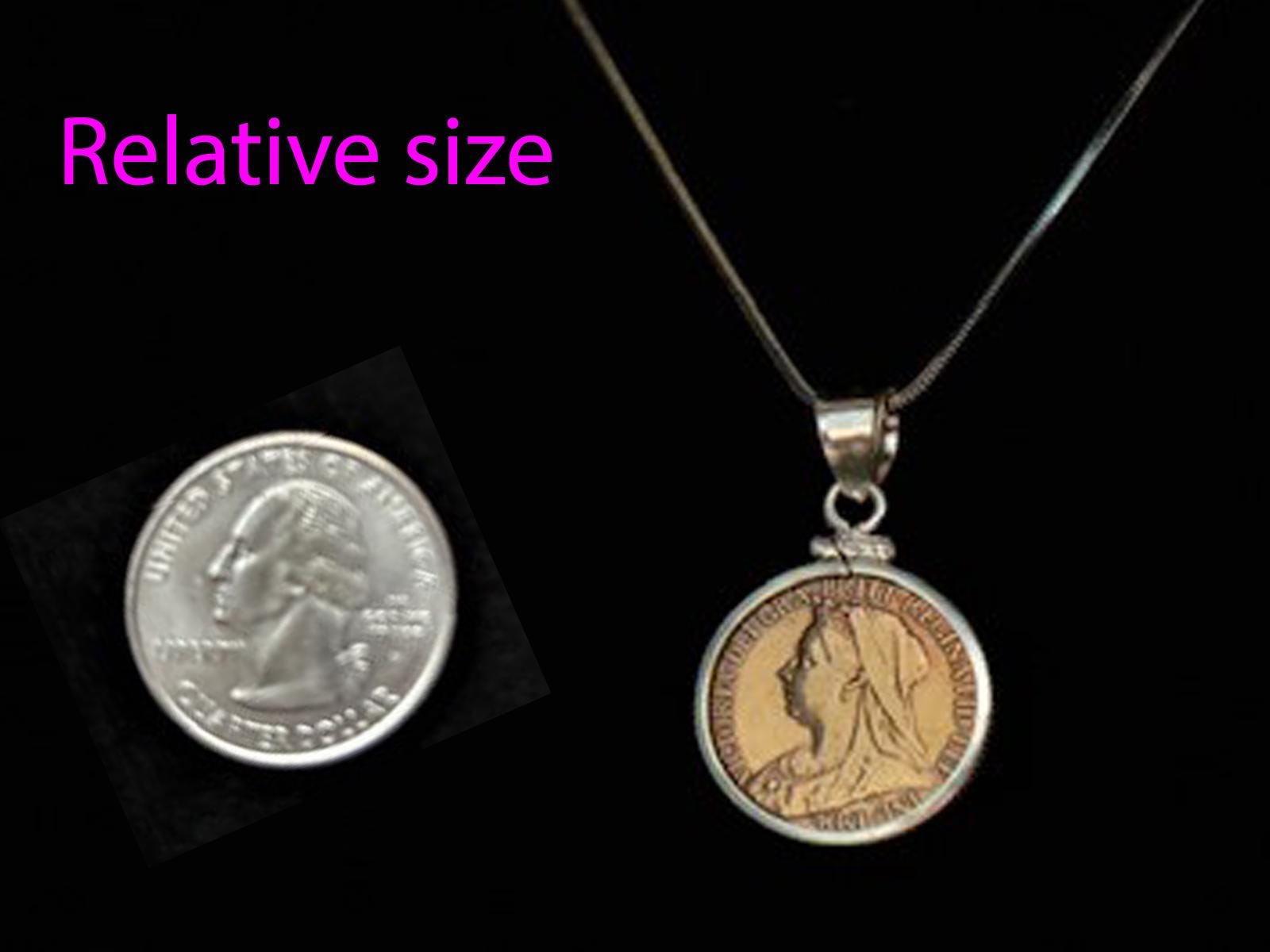 Great Britian 1896 Farthing Copper Coin .863 Inbezel Sterling Silver ...