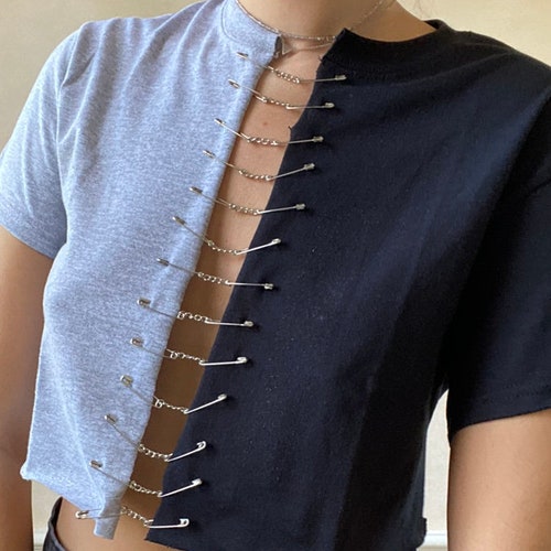 Reworked Black Tank Top With Chains and Safety Pins - Etsy