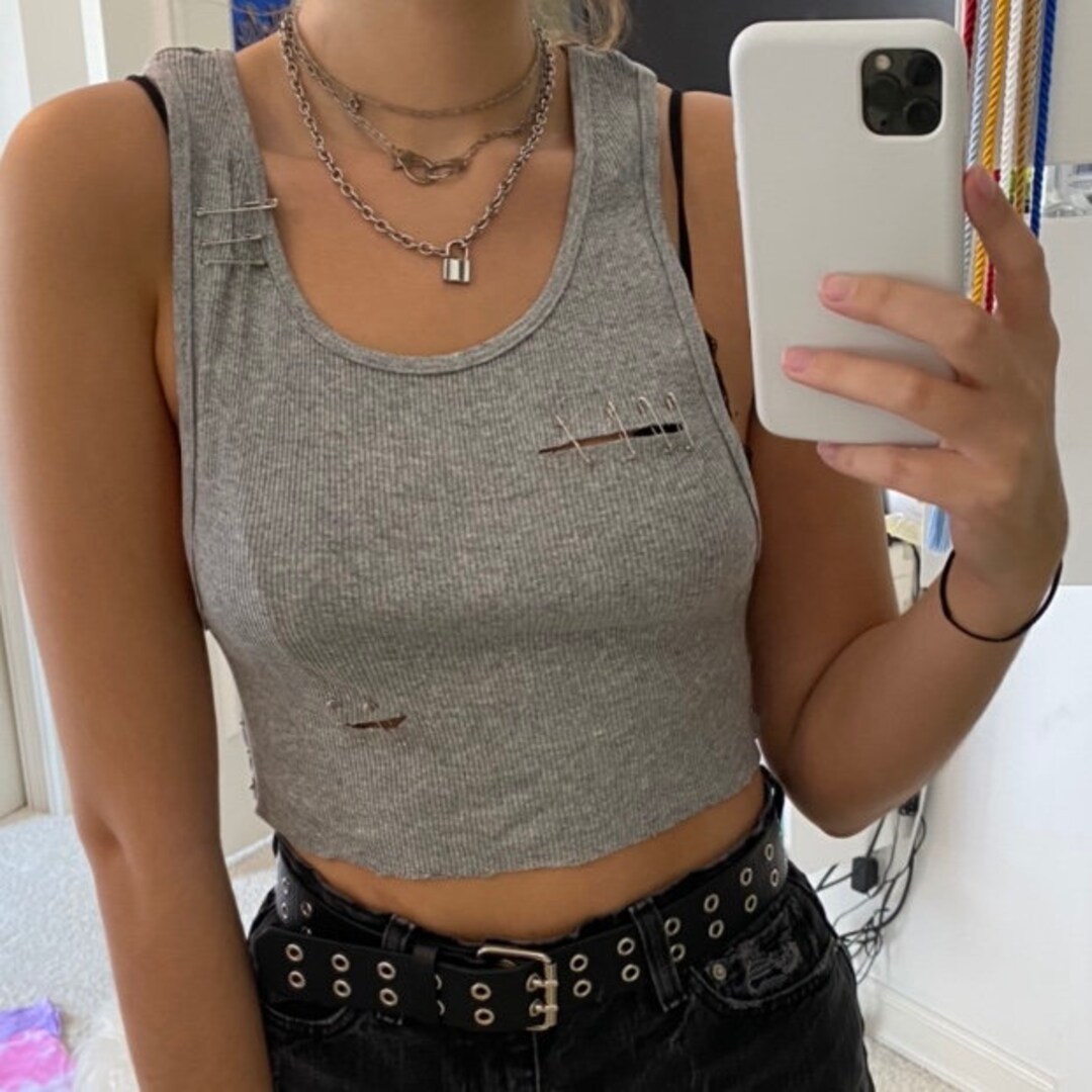Gray Safety Pin Rework Crop Top - Etsy