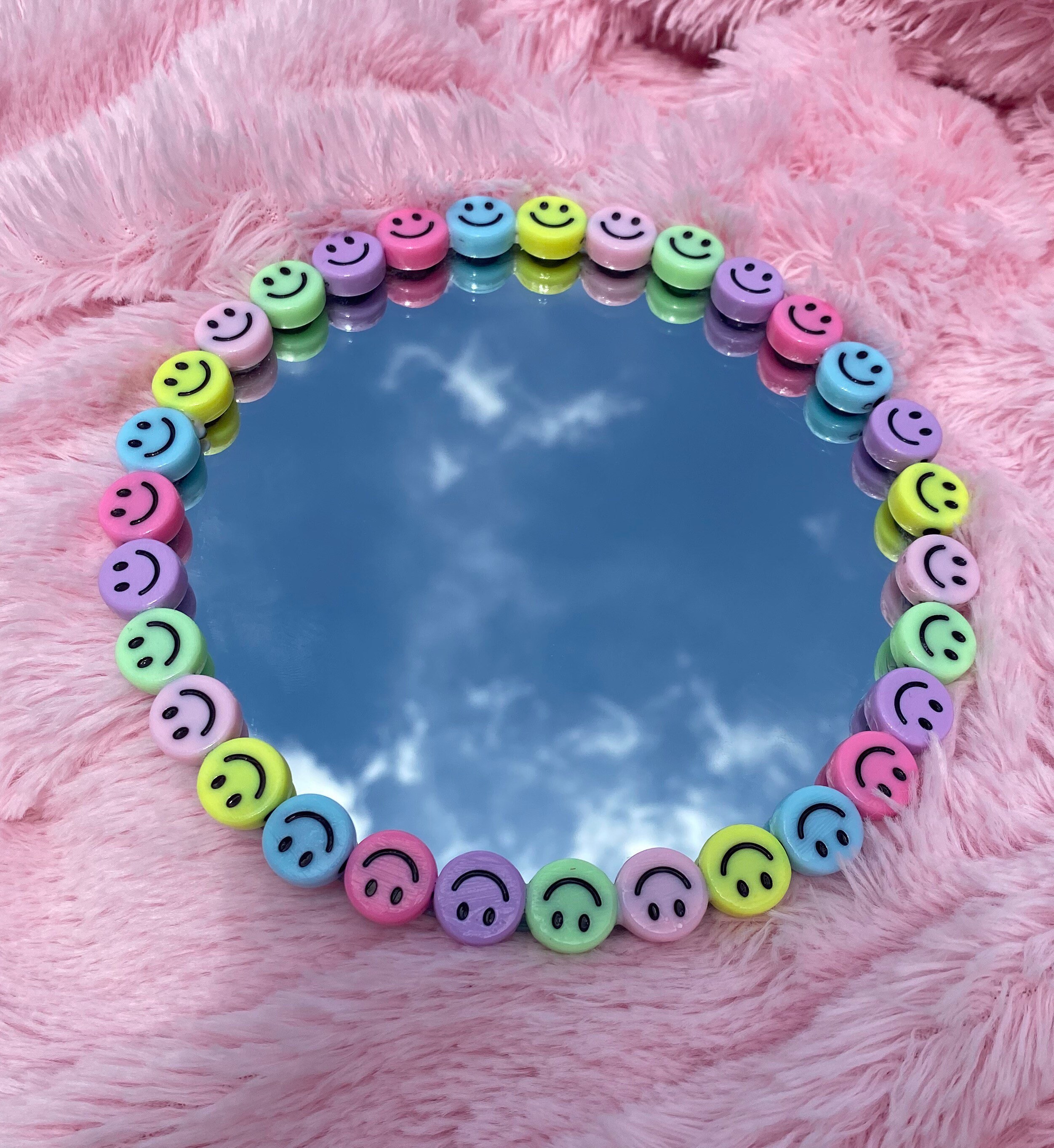 Handmade aesthetic smiley face mirror | Etsy