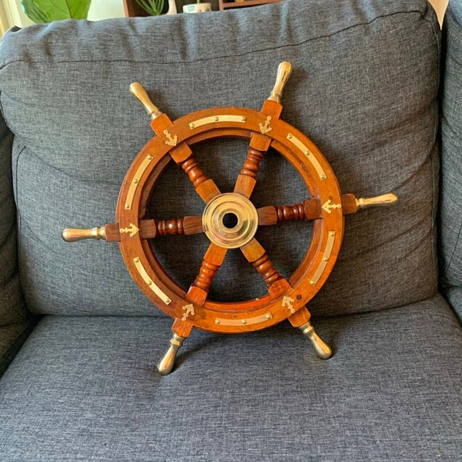 Wooden Ship Wheel With Brass Handle Pirate Rustic Captain Wall | Etsy