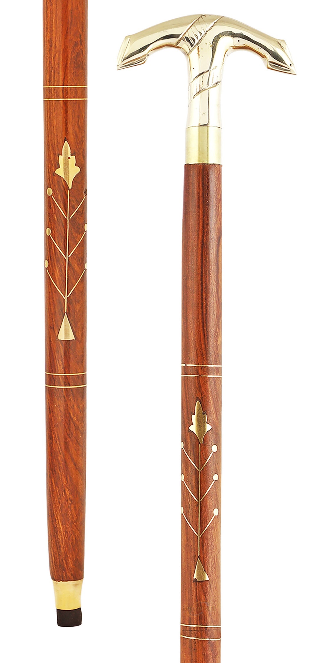 Premium Deluxe Wooden Walking Cane With Solid Beautiful Brass Handle ...