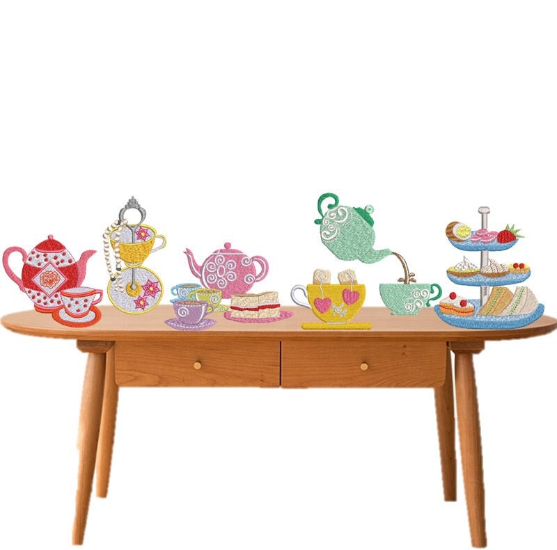 Afternoon Tea Set of 6 - 4x4 Machine Embroidery Designs - Etsy