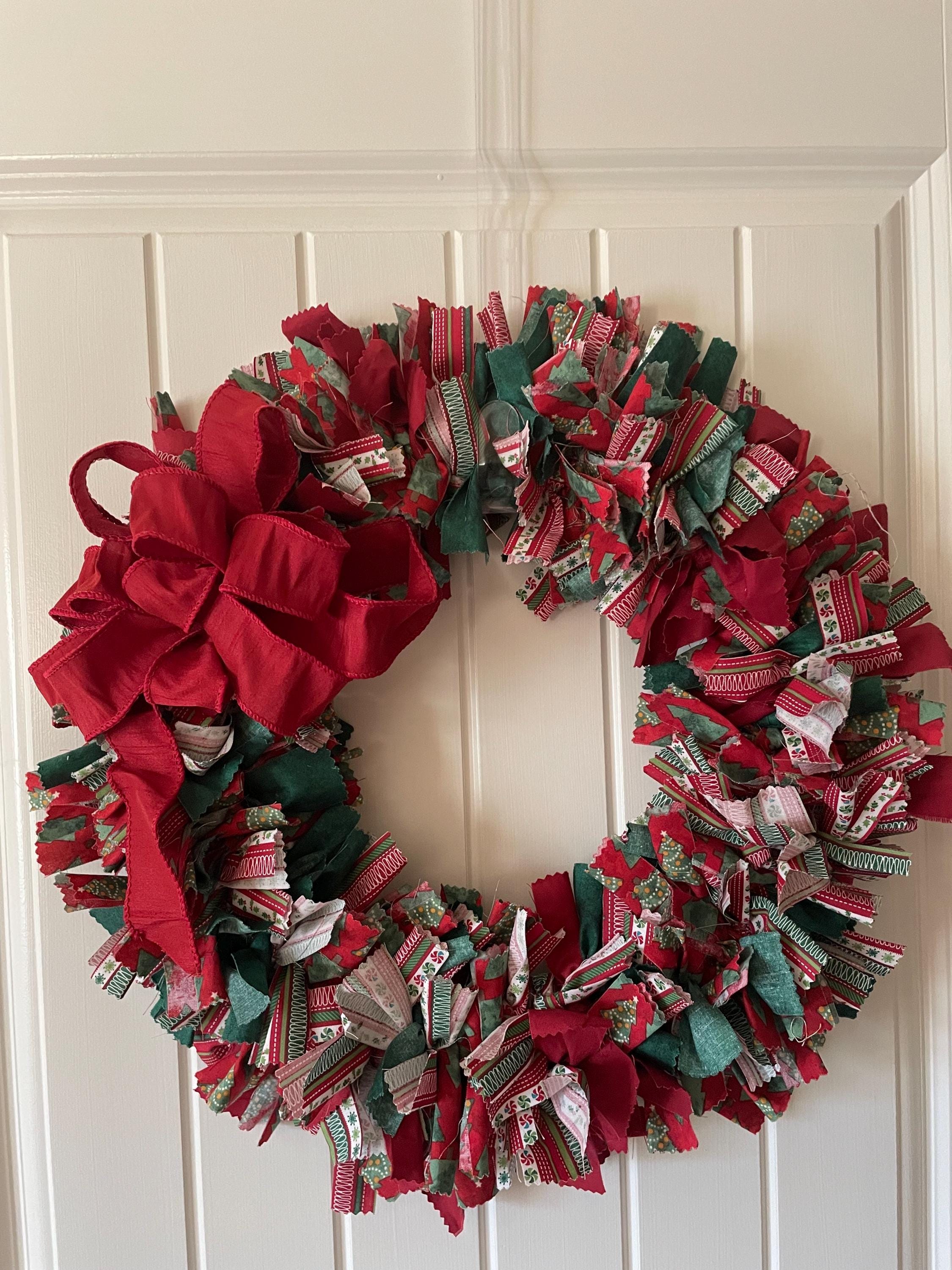 Red & Green Holiday Rag Wreath - Etsy