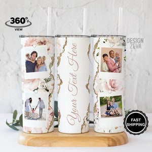 Personalized Photo Tumbler, Floral Glitter Style Photo Tumbler, Add ...
