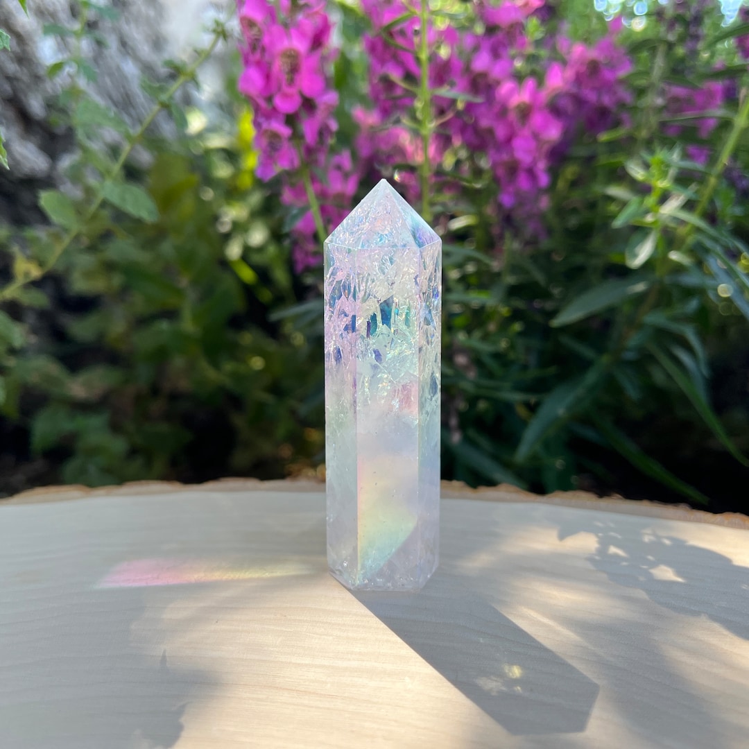 Angel Aura Crackle Quartz Tower Point Obelisk Healing Crystal Reiki ...