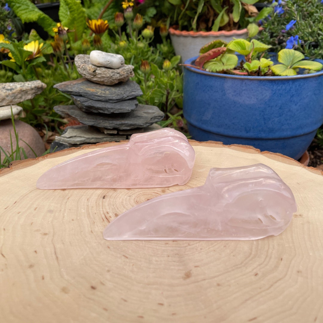 4" Rose Quartz Raven Skull Carving | Crow | Healing Crystal | Reiki ...