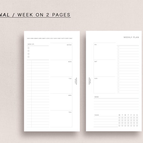 Personal Weekly Planner Printable Week on Two Pages - Etsy