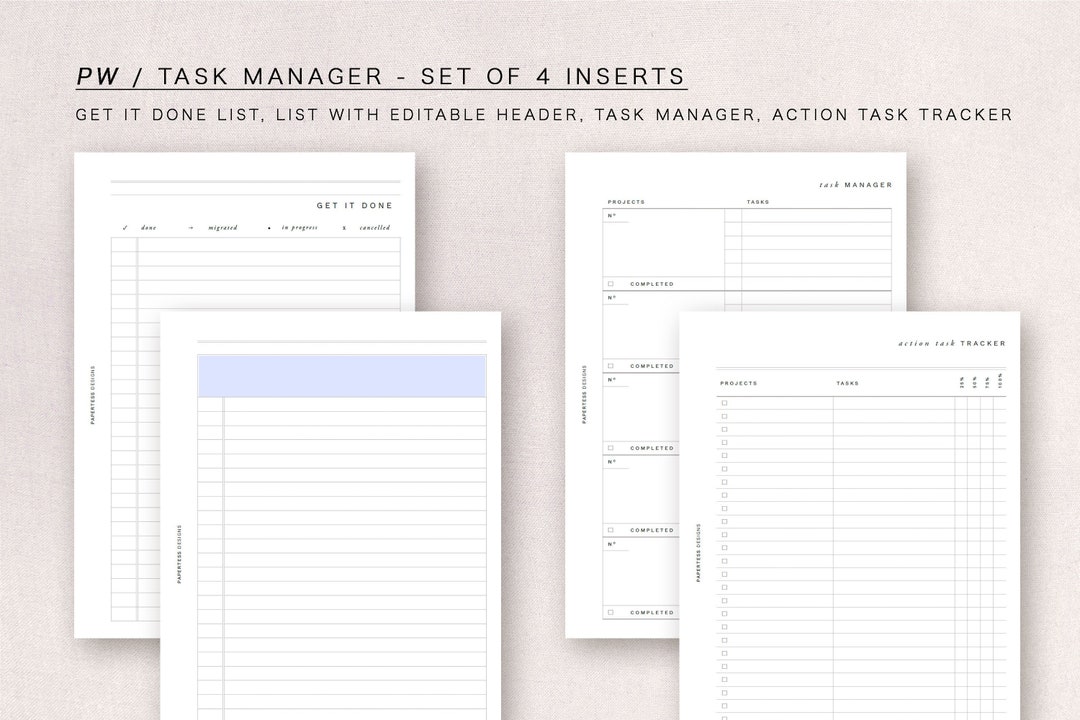 Personal Wide - Task Manager - Set, Minimal Design, Printable Insert - Etsy