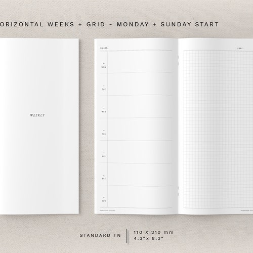 Standard TN Horizontal Weeks Grid Minimal Design - Etsy